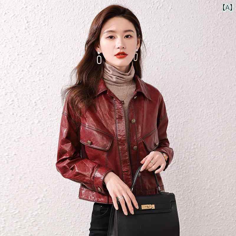 春と 秋の 新型の 海 寧本 革の 皮の 服の 女性の 短い タイプの オイル ワックスの 綿羊の 皮の カジュアルな 襟の 機関 車の 皮の コートの ジャケットブランド: リンヤオ・トランプチ商品番号: 8208衣服の長さ: ショートス...