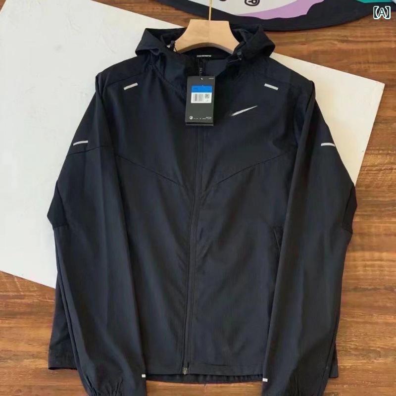 薄手の ジャケット メンズ アウトドア スポーツ 防風 ジャケット フード 付き 速 乾性 織物 ランニング フィット ネス 日焼け 止め 服 防風 性 耐 摩耗 性マテリアル機能: 防水,耐摩耗性,防風性供給カテゴリー: スポットブランド...