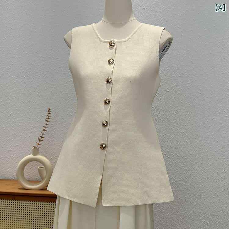 ホッ トガールノースリーブニットカーディガンレディース 夏 薄い 韓国 スタイル カジュアル 無地 スリム多 用途 チョッキベストアウタートップバージョン: スリムフィット服の長さ: 通常スタイル（50cm<長さ≦65cm）パターン:...