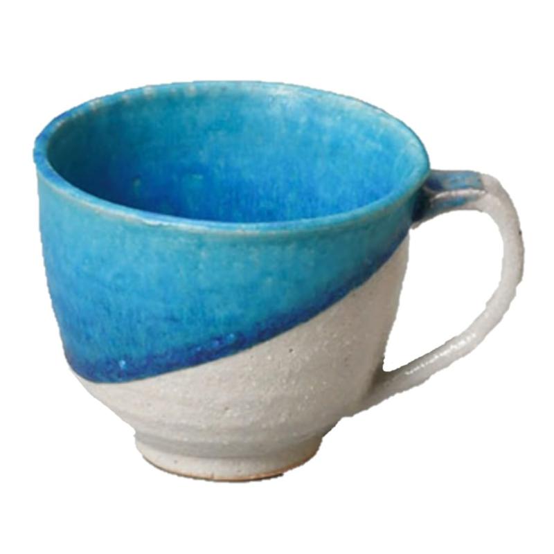 しんにょう窯 青釉掛分け カップ信楽焼陶器高さ7.6×11.5cm(150ml)