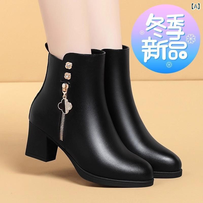 2024 秋冬の 本当に 柔らかい 皮の 太 さと ショート ブーツの 女性の 新型の 中で 丸い 頭の 明るい 皮と ベルベットの 保温の 女性の 綿の 靴と 一緒に います。製品カテゴリー: バイクブーツ対象年齢層: 大人のブランド: ...