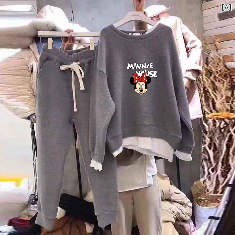 2025 秋冬 新作 裏 起毛 厚手 スポーツ ウェア レディース おしゃれ カジュアル ゆったり 着痩せ 効果 ツーピース セット トレンド貨物番号: 621-#パターン: アニメ・漫画ズボンの長さ: ズボン流行の要素: プリントクラフト...