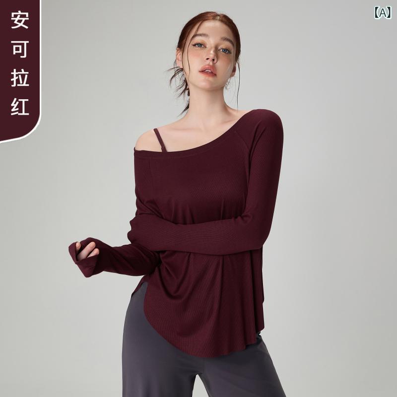 Wow カスタマイズ さ れた モー ダル 長袖 ヨガ 服 女性の ための 緩い 通気 性 スポーツカジュアルヨガトップススリットロング Tシャツ色: アンジェラレッドアンジェラレッド,ホワイトヘンプアッシュ,ライトグレーヘンプ,ブラックブ...