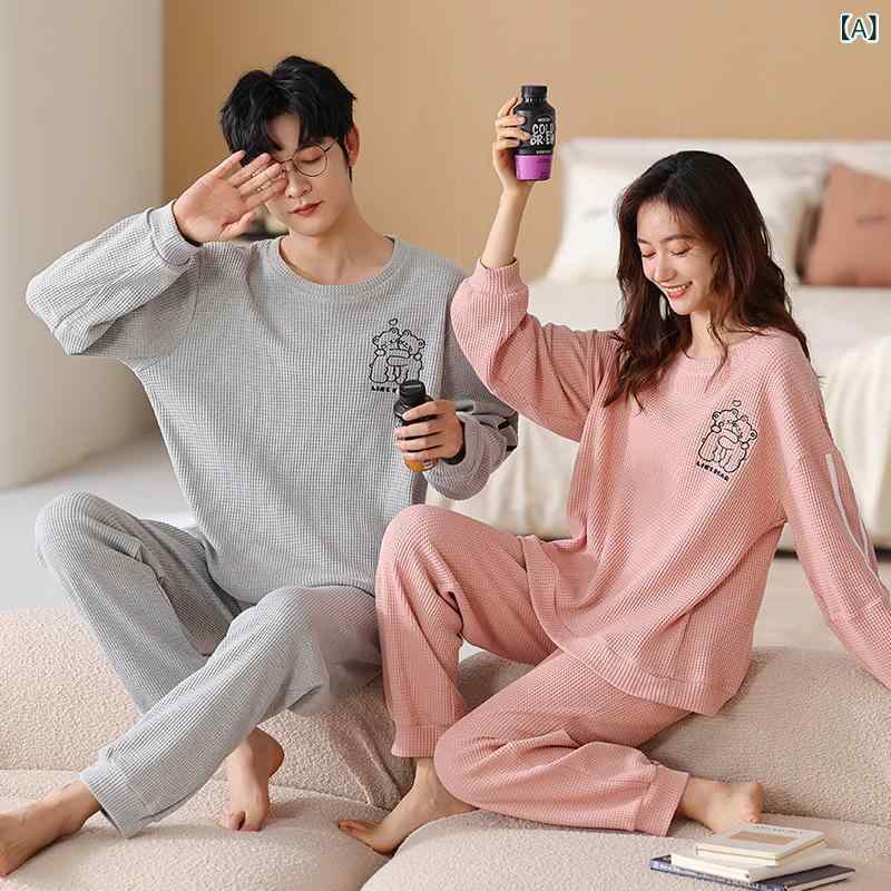 2024新 商品 カップル パジャマ 春と 秋の 薄い ワッフル 長袖 セット 男と 女は 家の 服を 着る ことが できます。製品カテゴリー: スーツ生地名: ワッフルスタイル: スーツ,シンプルかつカジュアル主な生地構成: ポリエステル...