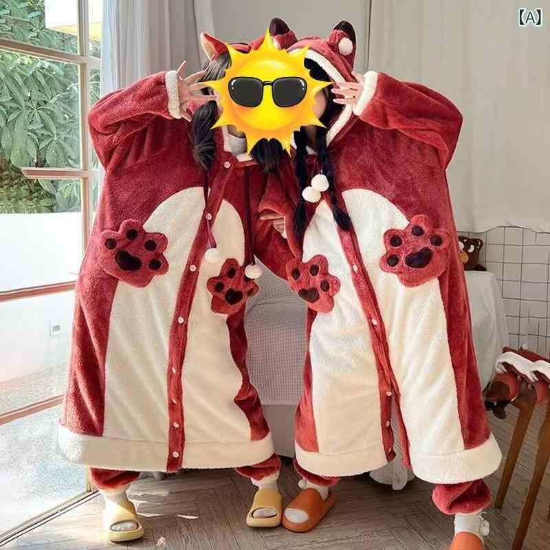 サンゴの ベルベットの パジャマの 女性の ぬいぐるみ 秋冬の 新しい キツネの 冬の スーツは 帽子の パジャマの かわいい バスローブを 厚く します製品カテゴリー: スーツ生地名: コーラルベルベット主な生地構成: ポリエステル繊維(...