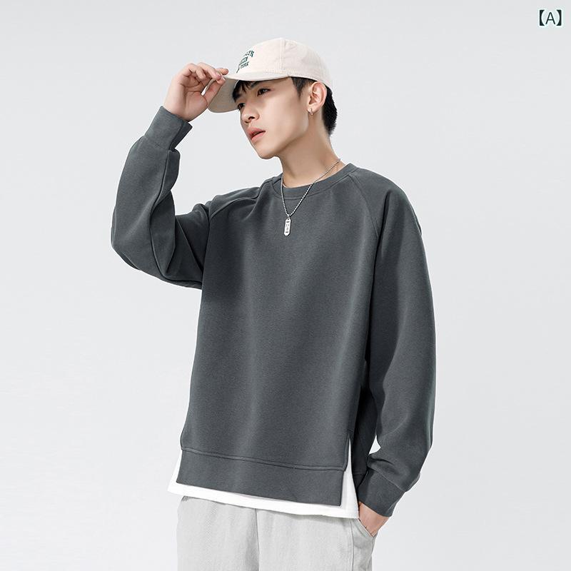 秋の メンズスウェットシャツ Kunhaipengyun メンズ 新作 ヘビールーズ 長袖 ベルベット フェイクツーピースラウンドネックスウェットシャツ 男性 用ソースカテゴリ: 現物ブランド: ニシン海鵬雲貨物番号: 81087発売年/季...