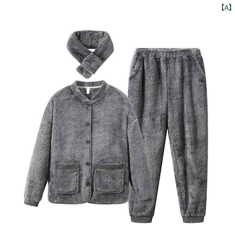暖かい パジャマ、 冬 用 ホーム ウェア、 長くて 厚みの ある 大きい サイズの 男性と 女性の カップル パジャマ、 コーラルベルベットホームウェアセット製品カテゴリ: セット生地名: コーラルベルベットデザイン: カーディガンメイン...