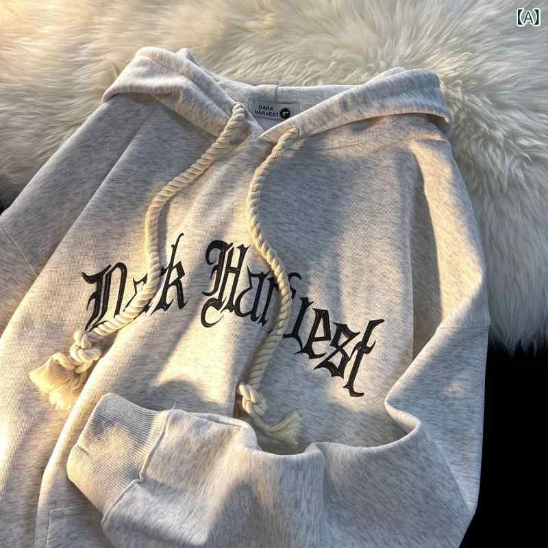 アメリカの oversize カップルの 花の 灰色の パーカーの 秋の 女性の ゆったり した 韓国 版の 怠惰な 風 bfの ベルベットの フード 付き コートブランド: 臣仕達パターン: アルファベットデザイン: ヘッドセットプレート...