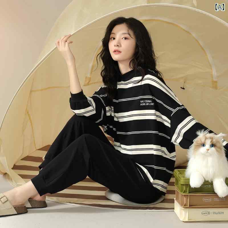 5 A 秋の 綿の カップル パジャマ 女性の 長袖 ストライプ タートルネック カジュアルウェアラブルメンズホームウェアセット製品カテゴリー: スーツ生地名: ライクラ ライクラスタイル: プルオーバー,シンプルかつカジュアル主な生地構成...