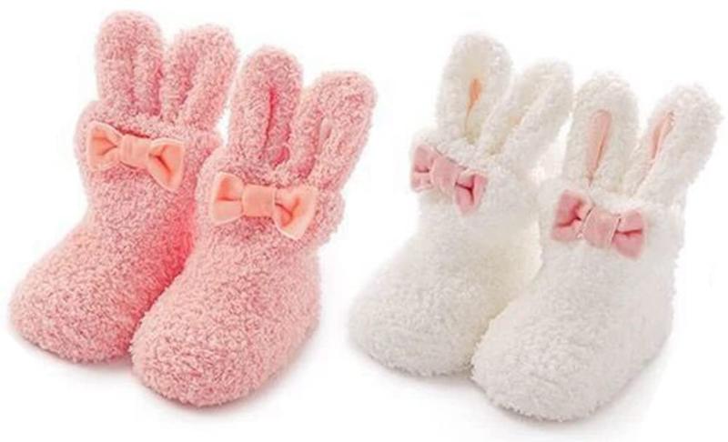 [InSomila] [インソミラ] 兎 2足セット もこもこ ソックス ベビー キッズ 子供靴下 ふわふわ 防寒 ルーム靴下 防寒靴下 冬 厚手 可愛い 女の子 男の子 ルーム ベビー 赤ちゃん 滑り止め付き 新生サイズ：S 9〜11cm...