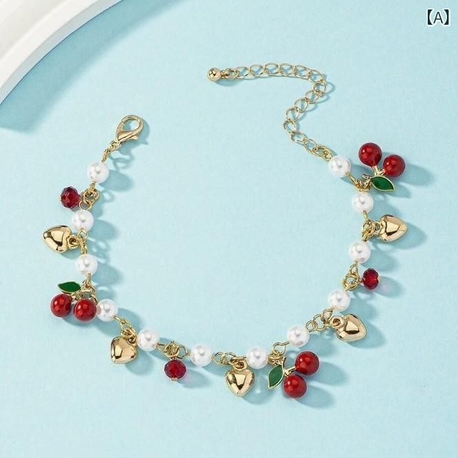 欧米の クロス ボーダーの 甘い 真珠の ブレスレットは 水晶の さくらんぼの 腕輪の 小さい 大衆の 簡単な 百の 腕輪の 手を 飾って メーカーを 飾ります。材料: 合金処理プロセス: 電気めっきブランド: その他スタイル: 女性の,シ...