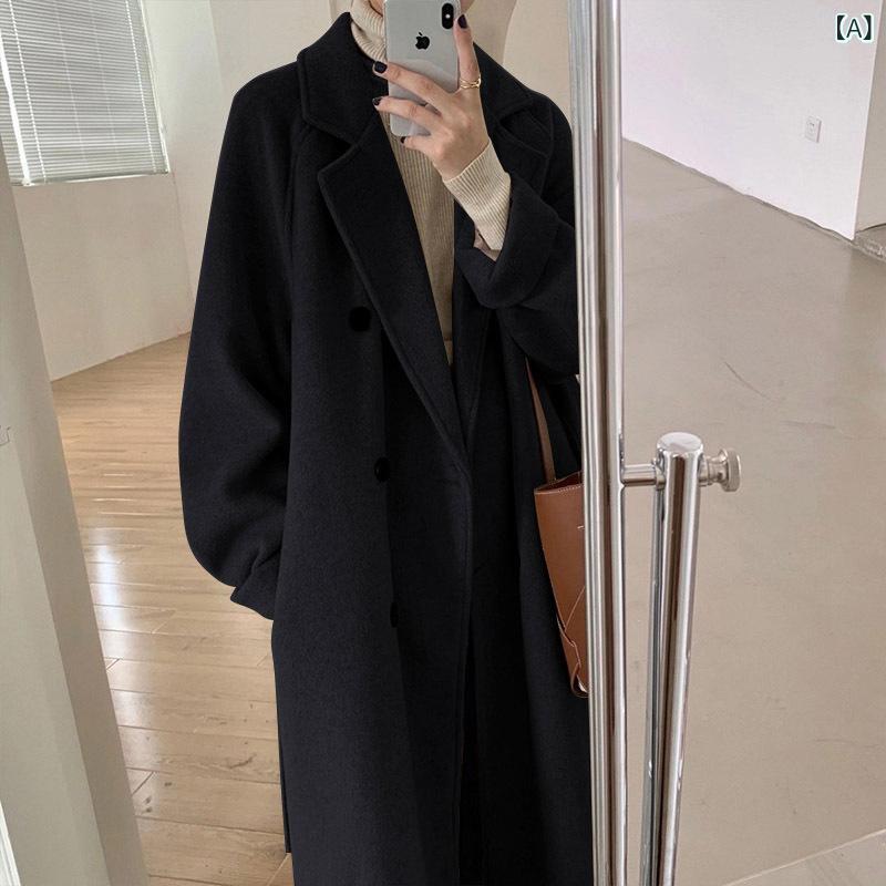 黒い 毛の コートの 女性の 中の 長 さは 2024 秋冬の 韓国 版の ヘボン 風の ダブル ボタンの 女性の ラシャの コートの コートです。ブランド: その他貨物番号: fn-6031メイン生地成分: ポリエステル (ポリエステル繊...
