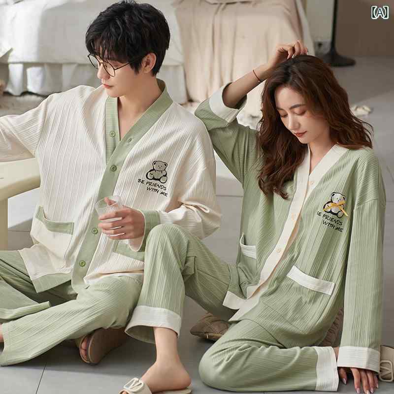 鹿の 時の カップルの パジャマ 綿 質の 長袖の 男性の 2024 年の 新型の 女性の 春秋の 夏は 部屋の 服の スーツを 着る ことが できます。製品カテゴリ: セットデザイン: カーディガン厚さが薄い: 中程度生地の厚さ (坪量)...
