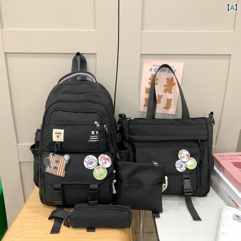 かばんの 女性 2024の 新しい 色 合わせの ランドセルは大 容量の 高校の 中学生の リュックサックの 授業の 補習 袋を 多めに セット して います。色: 高品質ブラック4点セット+防水生地,上質カーキ4点セット+防水生地,高品質...