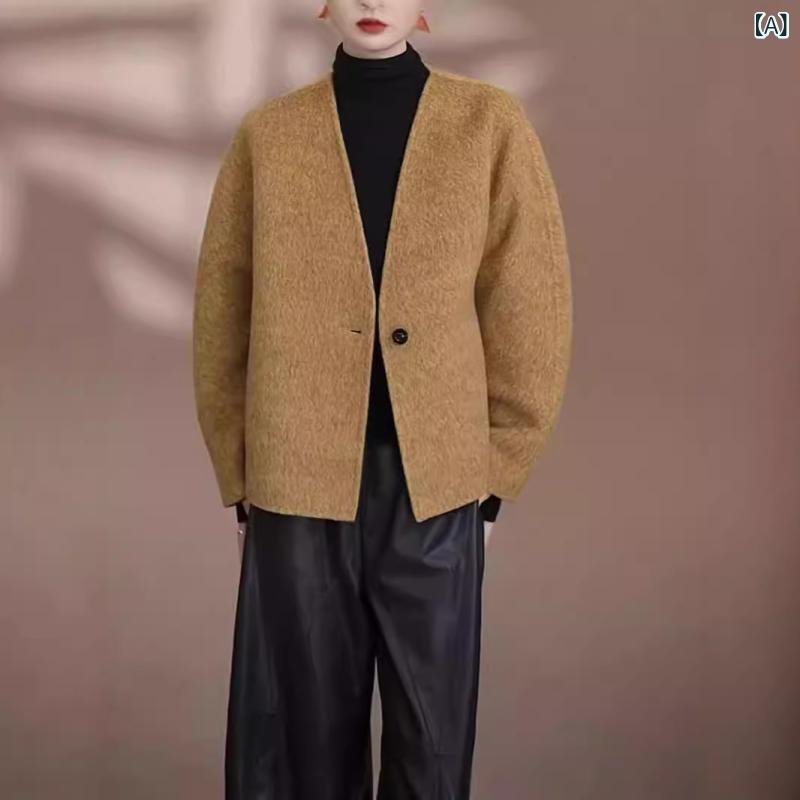 Fenglu クリスタルサンドライトラグジュアリーカジュアル多 用途 2024 冬 ルーズ 両面 ウールコートショートウールコート 女性 用商品番号: 2432主な生地構成: ウール主な生地構成 2: ラクダの毛パターン: ソリッドカラー厚...