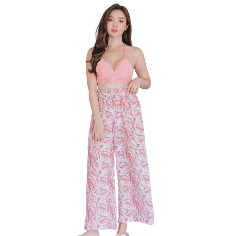 [RAVIR] 【ラヴィール】水着 レディース 体型カバー ビキニ 3点セット 女性用水着 クロシェ リボン ワイドパンツ ボタニカルこのボタニカル柄クロシェ編みビキニ3点セットは、オシャレな海辺やプールサイドで輝きたいあなたにぴったりです...