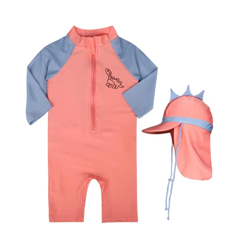 [Harsever] キッズ 水着 ラッシュガード 男の子 女の子 恐竜 UVカット 子供 ベビー スイムウェア 紫外線防止 帽子付き 速乾 赤ちゃん 幼児用 プール 水遊び 海水浴 保育園【恐竜角付きで男の子・女の子に人気のデザイン】 こ...