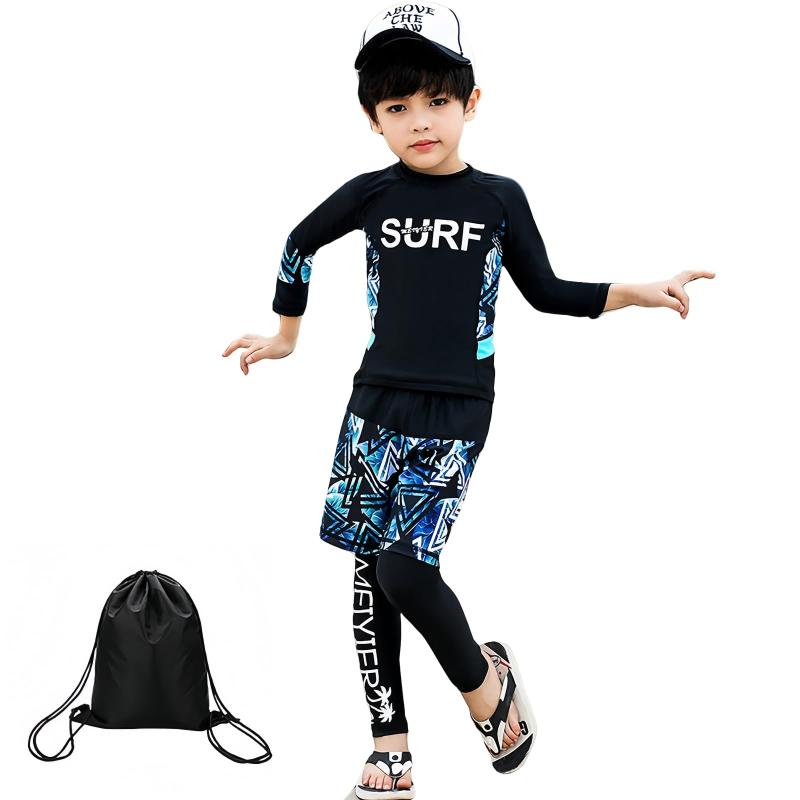 [CXYP] 水着 男の子 女の子 3点セット ラッシュガード キッズ水着セット セパレート 長袖 UVカット 日焼け止め A2-男 L