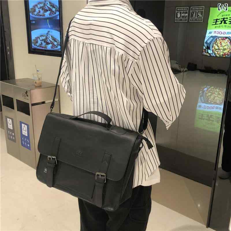 Threebox 韓国 日 系 メンズハンドバッグレトロビジネスショルダーバッグ 女性 斜め 掛け ファイル 公文 パソコン バッグスタイル: ストリートトレンド材料: pu色: 黒,ダークブラウン,ライトブラウン適用可能なシナリオ: 毎日...