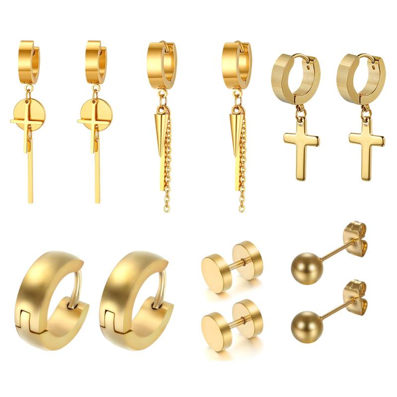 Aroncent ピアス セット ロック パンク 6ペア12点セット ステンレス イヤリング 十字架 クロス スタッズ 個性的 ホールピアス メンズ レディース 両耳 片耳 ファッション アクセサリー