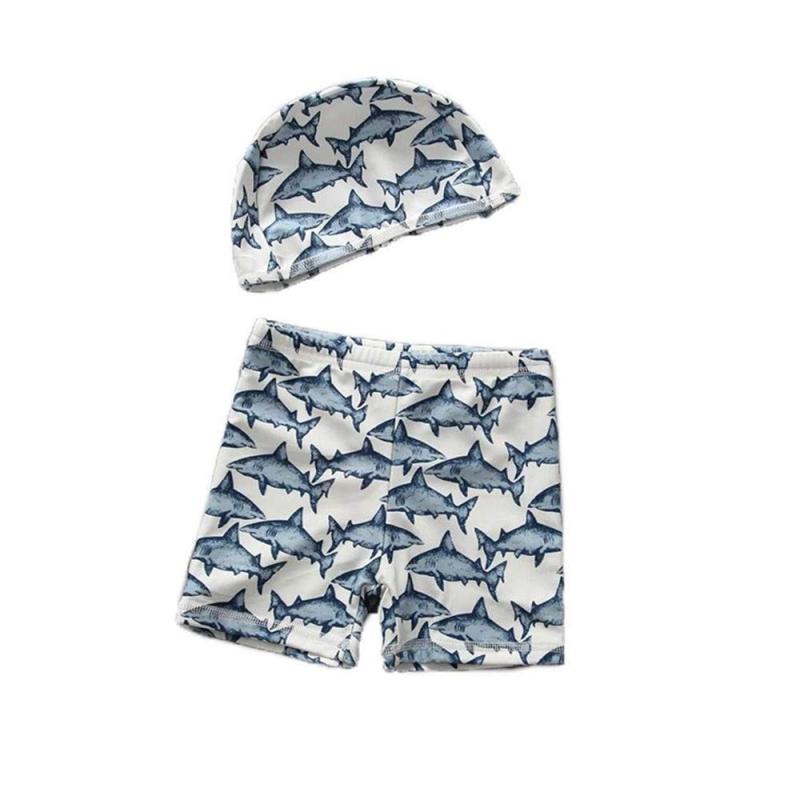 [SEENFAAN] スイムウェアキッズ 1－9歳 子供用水着 カッコイイ 温泉水着 ベビー 水着 男の子 キャップ付き 2点セットデザイン：カッコイイサメの図案は子供に似合います。元気いっぱいです。夏には超爽やかです。素材：100％ポリエ...