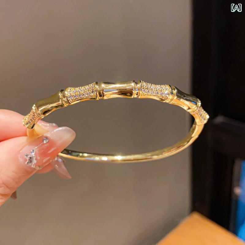 18 K リアル ゴールド 電気 メッキ ジルコン 竹 ブレスレット 新しい 中国 風の パーソナライズ さ れた ファッション多 用途 ブレスレット ライト 高級 ハイエンド ジュエリー材料: 銅プラスチック商品番号: WB1247ブラン...