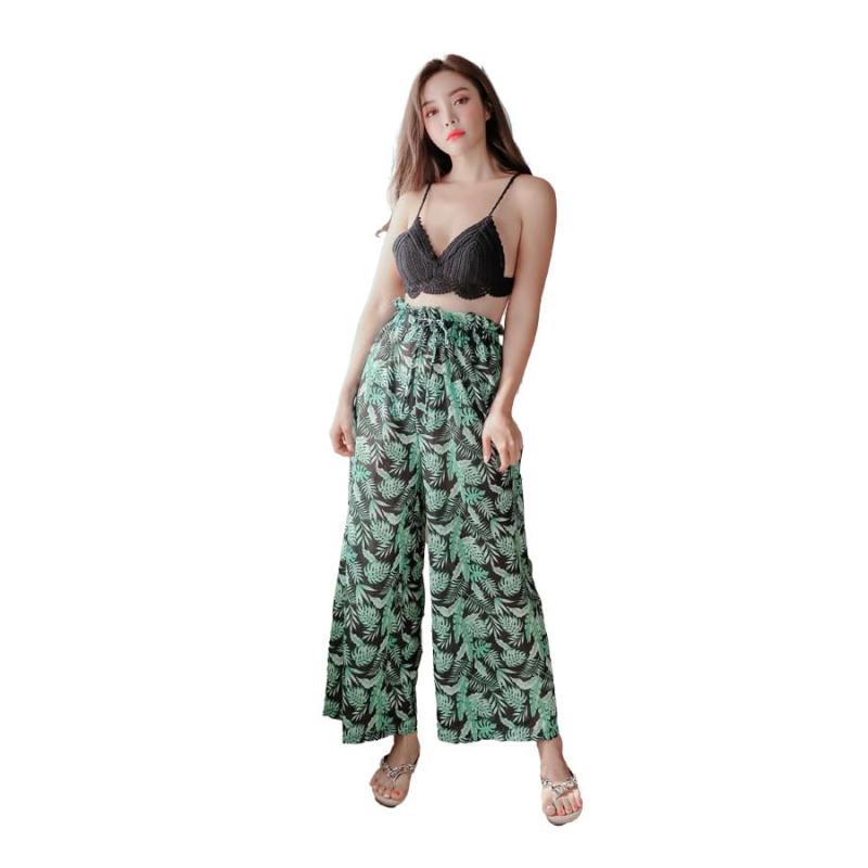 [KOUKOUCOCO] レース編みブラトップ 花柄ワイドパンツ ビーチカバー長 ズボン付き クロシェ ビキニセット スイムウェア ビキニ ニット水着 レディース 3点セット クロスビキニ水着 ワイドロンデザイン: クロシェ編みのビキニトッ...