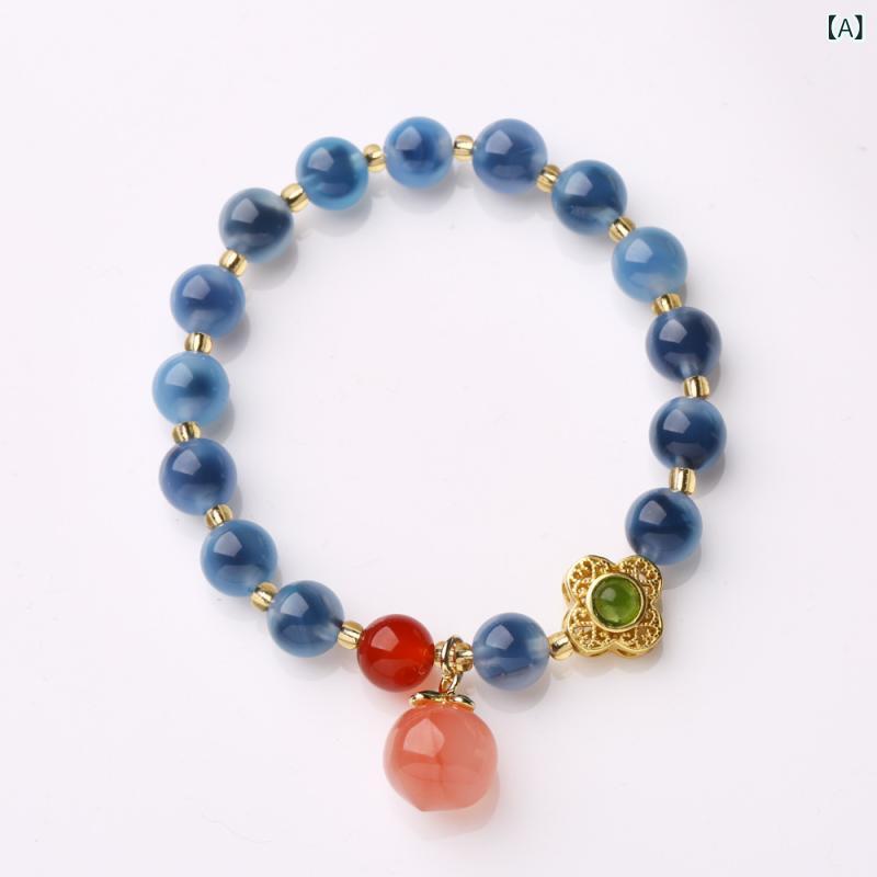 お寺の同じ タイプの 天然の 青い 砂糖の 心の 瑪瑙の ブレスレットの 女性の半 糖の 四つ 葉の クローバーの 幸運の 桃の 復古の ブレスレットの 卸売り材料: アゲート加工技術: 手織りブランド: フェイイー（アクセサリー）スタイル...