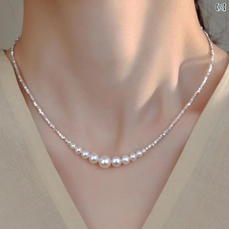 純銀の 砕銀と パールの ネックレス、 シンプルで 上品な イン スタイル、 フレンチ ハイエンド、 軽やかな 高級 感、 彼女への バレンタインデー ギフト、 親友への プレゼント材料: 真珠スタイル: インスタイル商品番号: ブロークン...