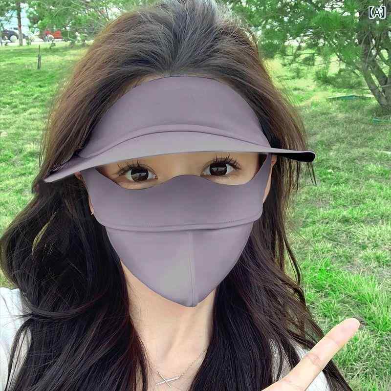 日焼け 止め マスク全 顔 マスク 女性 一体氷糸紫外線防止女性通気日よけ 顔 ジニ つば 太陽 帽機能: 速乾性,通気性のある,UV保護,超軽量,耐摩耗性,防風性,サンシェード,防虫剤商品番号: 日焼け止め/ナイロンキャップ空のトップビニ...