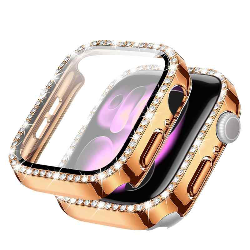 UIUIKA For Apple Watch 専用カバー 45mm アップルウォッチ保護ケース 対応 Series 9/8/7 クリスタルダイヤ付き 3D直角エッジ 防水 落下・衝撃・スクラッチ防止 高透過率 指紋防止 (ローズゴールド，4...