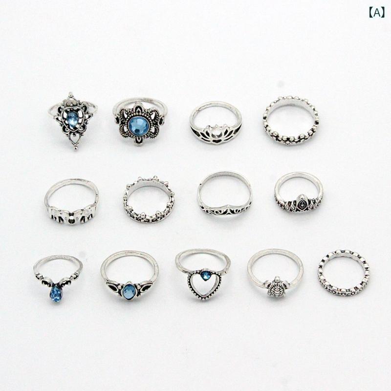 2個セット国境を 越えた 新しい 指輪 ファッション 透かし 彫り 蓮の 王冠 動物 亀に 桃 心象の 指輪を 入れる 13 点 セット種類: 指輪、指輪材質: 合金貨物番号: T57ブランド: 愛嘉アクセサリースタイリング: 動物/生肖処...