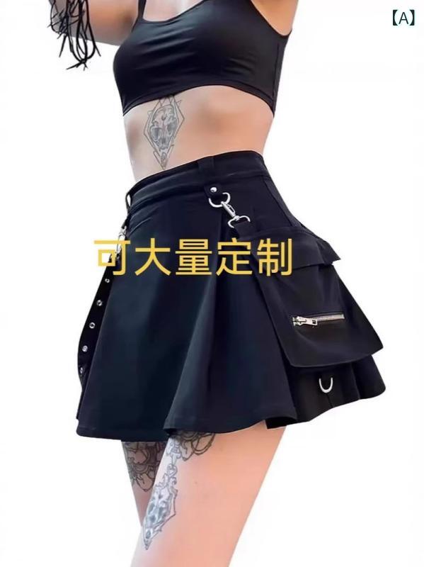 2025 夏の新 スポット 女性の ハイウエストプリーツスカート 機能 的な スタイル パンク 不規則な 作業 服 スカート スカート 女性の ためのパターン: ソリッドカラー職人技: 高温設定生地名: ビンマ主な生地構成: ポリエステル（...