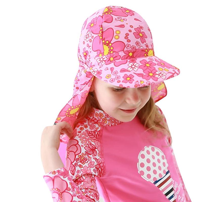 スイムキャップ 子供 水泳キャップ つば付き 日除け UVカット 水泳帽子 3-6歳キッズ スイミングキャップ 顎ひも付き 頭頸 首 日焼け止め 紫外線対策 速乾 子ども水泳帽子 小学生 ジュニア 水フリサイズ、帽子周り：47-51cm、材...