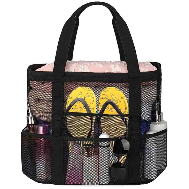 [BACISEN] プールバッグ 大容量 ビーチバッグ 大人 メッシュバッグ 丈夫 温泉バッグ 水泳バッグ 海用バッグ ポケット付き 折り畳み可能 男女兼用 旅行 銭湯 バッグ【大容量ビーチバッグ】服、靴、化粧品、タオル、風呂道具、玩具、お...