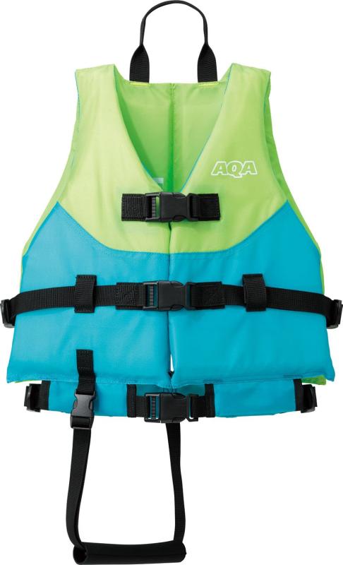 [エーキューエー] フローティングベストキッズ ライム×ブルー フリーサイズ KA-9030 キッズ 子供用🟧幅広体型に対応、調整ベルトで快適フィット🟧股下ベルトで抜け落ち防止、食い込み軽減するクッション使用...