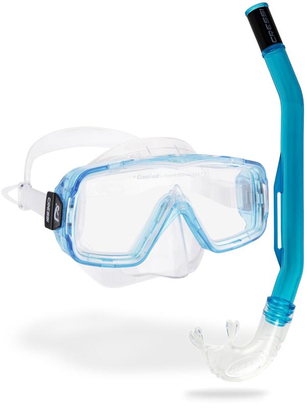 CRESSI シュノーケリング マスク &amp; シュノーケル セット [ SIRENA &amp; ISLAND 2.0 ] 1眼レンズマスク &amp; ミニマルサイズスノーケル 【正規品】SIRENA マスク：一眼レンズ /強化ガラ...