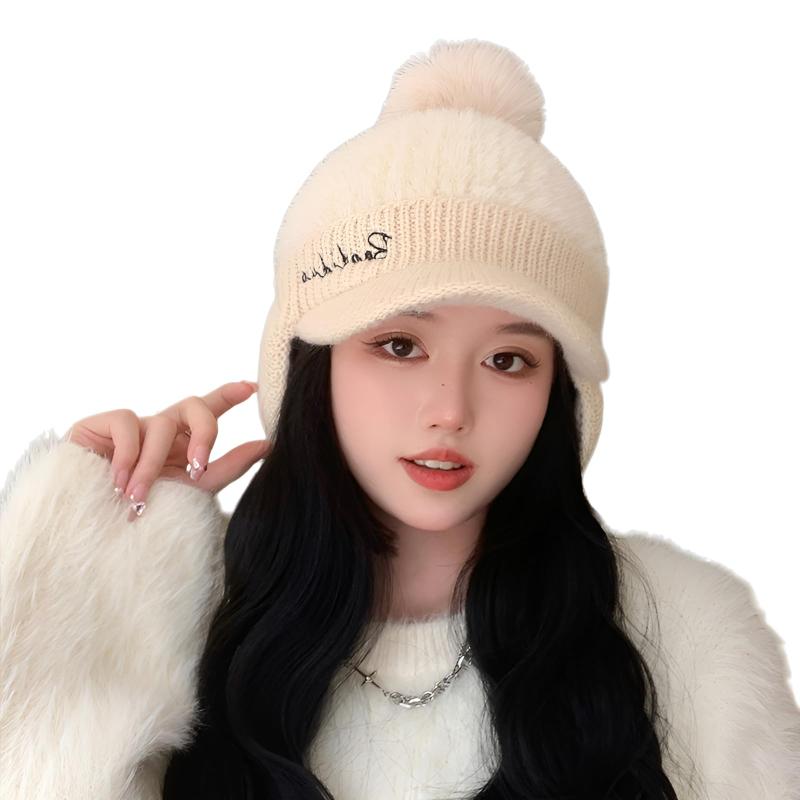 [Luvian] ニット帽 レディース 秋冬 ニット帽子 耳あて付【つば付きニット帽・裏起毛二重保温・肌に優しい】 ニットキャップ おしゃれ かわいい 厚手 防寒帽子 防寒防風 小顔効果 締め付け感【暖かくして寒さを防ぐ】中わた入りで厚みの...