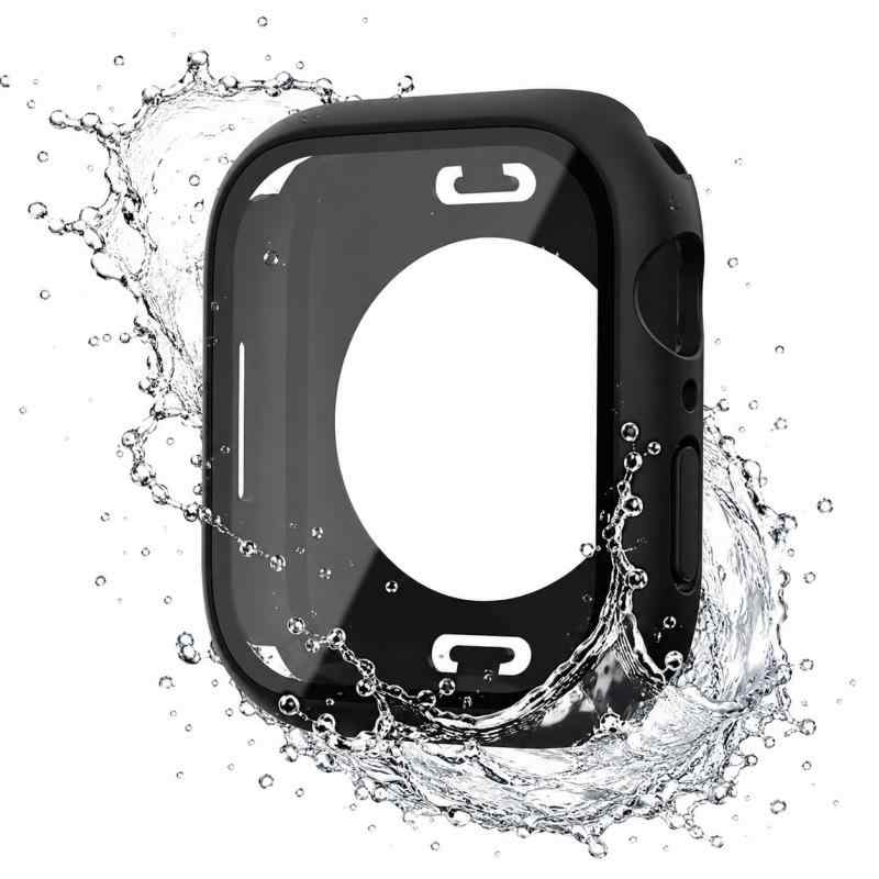 case closet アップルウォッチ 防水 カバー ケース 全面保護 ガラス 高透過率 耐衝撃 ブラック素材：PC