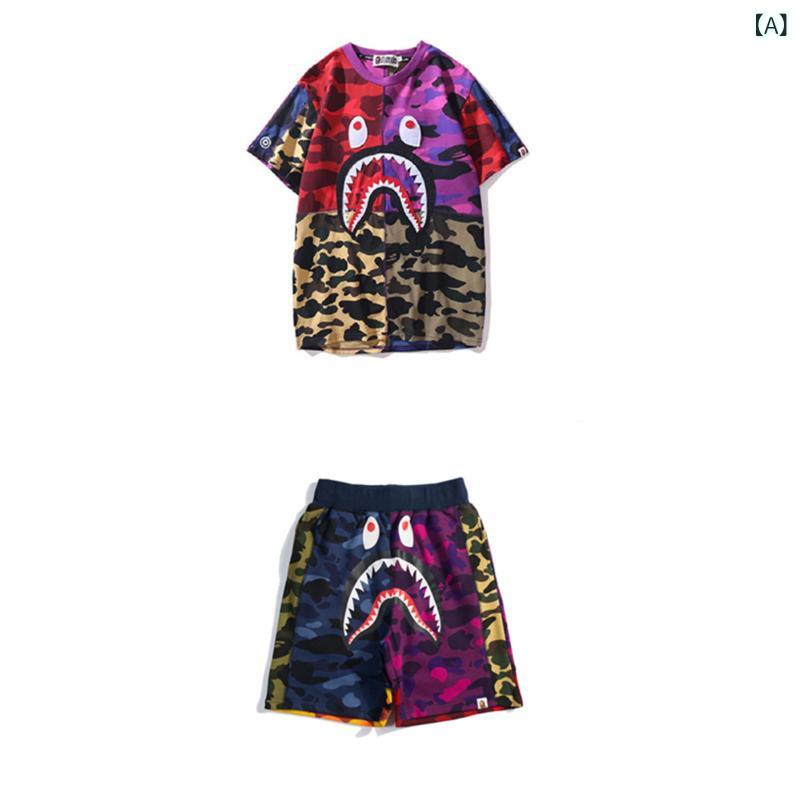 サメの 頭 プリント セット ユース Tシャツ スポーツシャーク ベイプ 風 日本 風 ファッション 半袖 ワン ウェア 迷彩供給カテゴリー: スポットスタイル: 日本の新鮮な厚さ: 薄い商品番号: 708559563277パンツ丈: ショ...