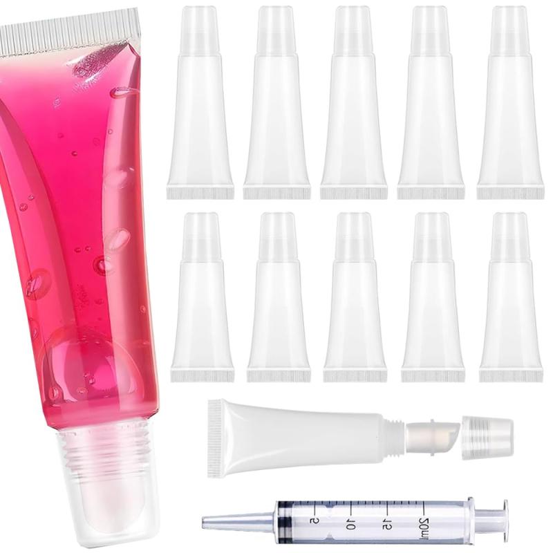 リップグロスチューブ 10点セット 5ml/10ml 透明な空のリップグロスチューブ 化粧品容器セット 小型ディスペンサー容器 DIYのリップクリーム リップグロスや固形香水 軽量 携帯易い 化粧品小セット内容：リップグロスチューブ 10点...