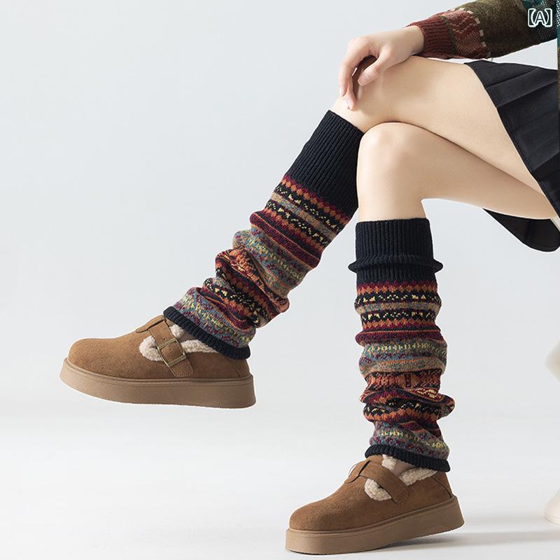 秋冬の 厚い ボヘミアン 風の 靴下の 女性の ウールの 女性の タイプの 積み重ねの 靴下の 延長の 保温の 足の 靴下の 膝の 靴の カバー生地名: ウール二本針ソックス: はい:二本針ソックス骨なし縫製: いいえ: マシンシームヘッド...