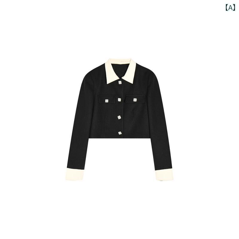 [ Shengdu ] 25 秋の 新作 フレンチレトロ 社交 家 スタイル ブラック ステッチ コントラスト カラーショートフィッシュテールスカートスーツ 女性 用商品番号: 15825-15826パターン: コントラストカラースカート丈...