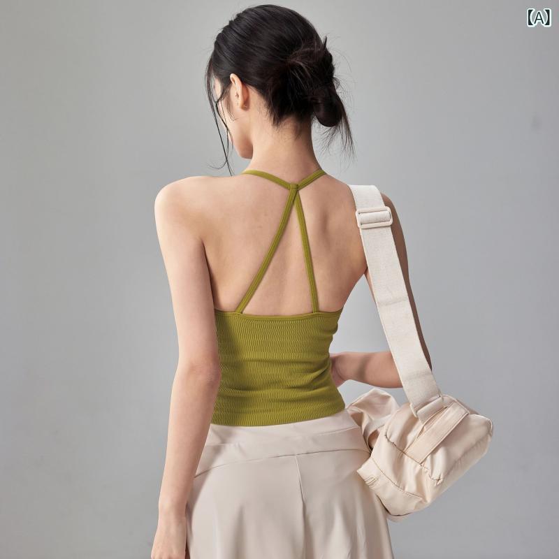 新 商品の 細い 肩の ベルトの 首の ガーターの 美 背の 運動の ベストの 女性の 外は 一体 式の 固定の ヨガの ベストの フィットネスの 服を 着ます。色: ティーグリーン,黒,桜パウダー,白ブランド: シ・アン商品番号: BX2...