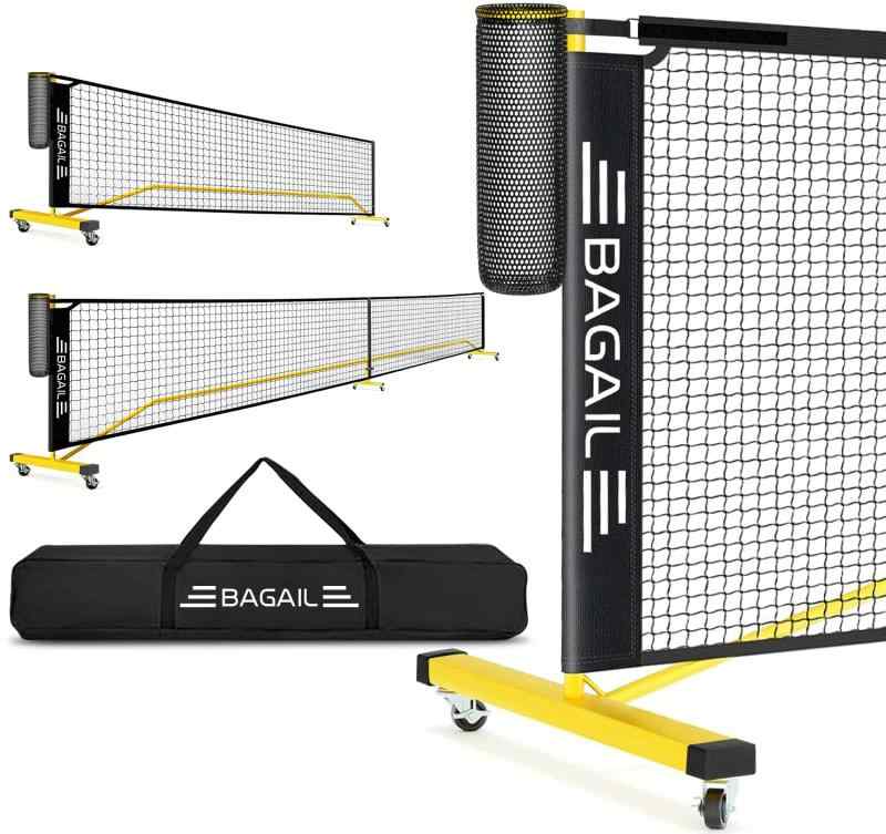 BAGAILピックルボールネットアウトドア用 テニス ネット 6.7M/22FT規格サイズネットと 2in1型 6.7M/3.35Mネット（360度回転可能なロック付きキャスター 移動しやすい） ポータブル 屋外規制サイ