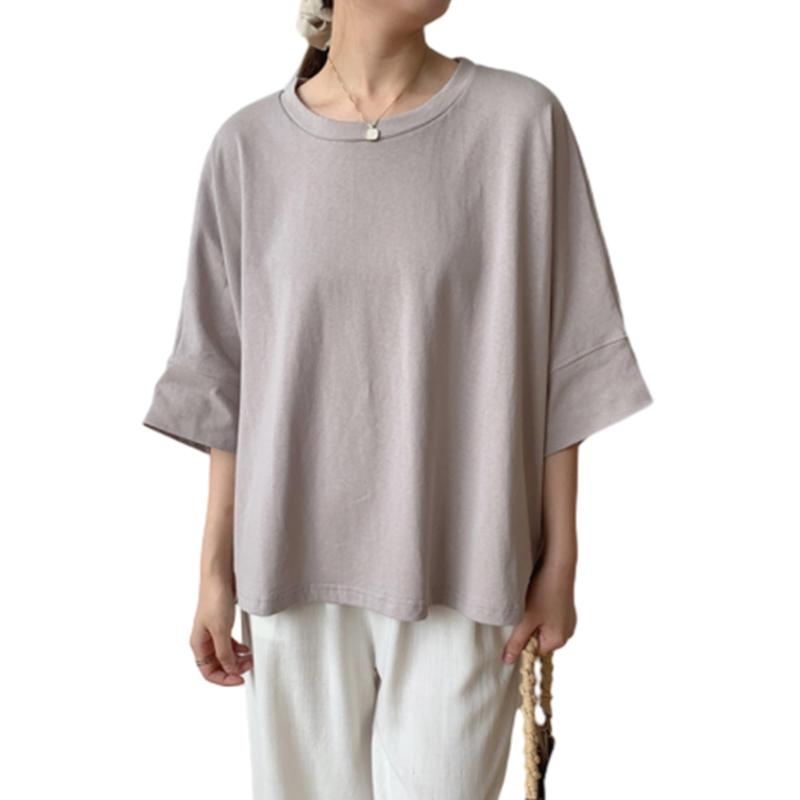 [JoccKorr] tシャツ レディース シャツ ブラウス 半袖 カットソー 丸襟 トップス ドルマン袖 サイドスリット 無地 ファッション かわいい 大きいサイズ 大人 可愛い 柔らかい ゆったり 体型カバ