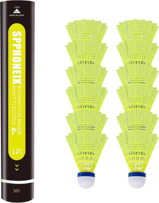 SPPHONEIX 12個パック ナイロン イエロー バドミントン シャトルコック 高耐久 高速バドミントン バーディーボール モデル501
