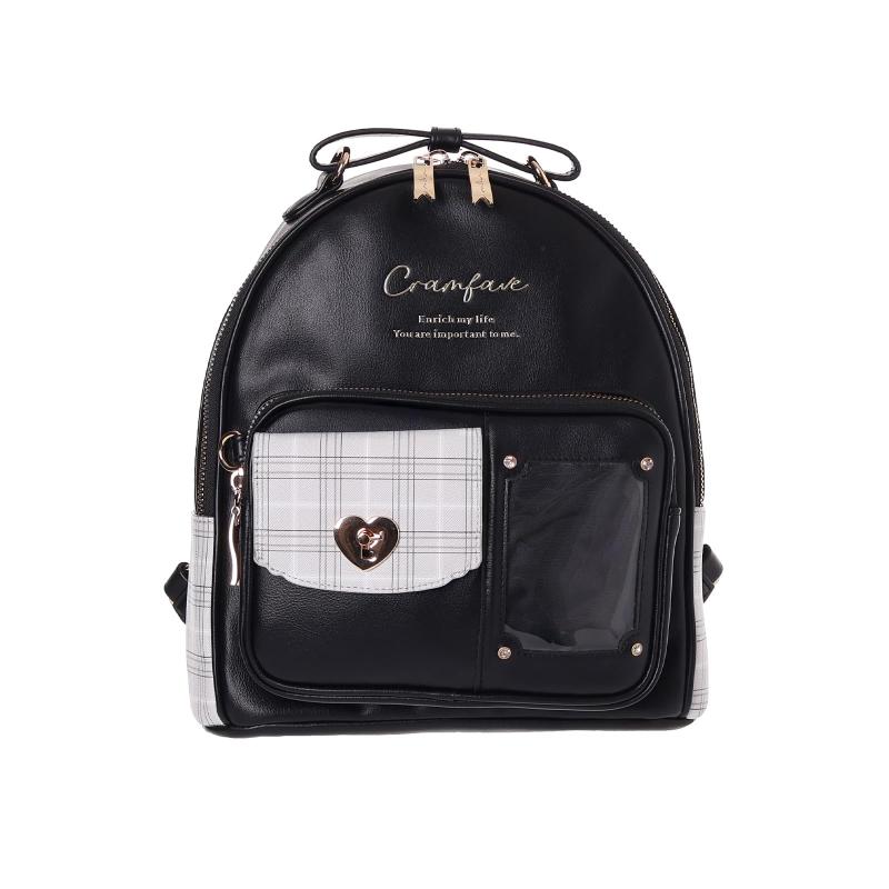 [Osel] C25364 デイパック, ハート型キーロック付き, 白/黒, PUレザー, 収納ポケット付き, 26cm x 22cm x 13cm, 写真/ステッカー収納可能, 471gメーカー希望小売：5258サイズ設計: 26cm x...