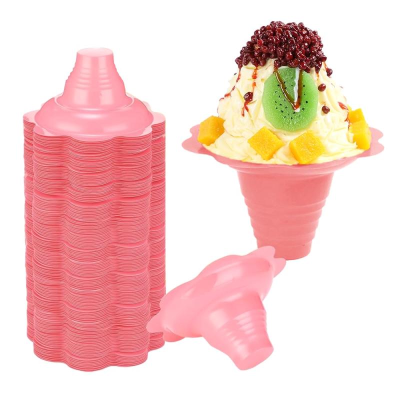 100 pcs使い捨てアイスクリームカップ食品級PETシャーベットカップ雪花デザインカップデザートケーキカップ誕生日/パーティー/キャンプ/結婚式用1