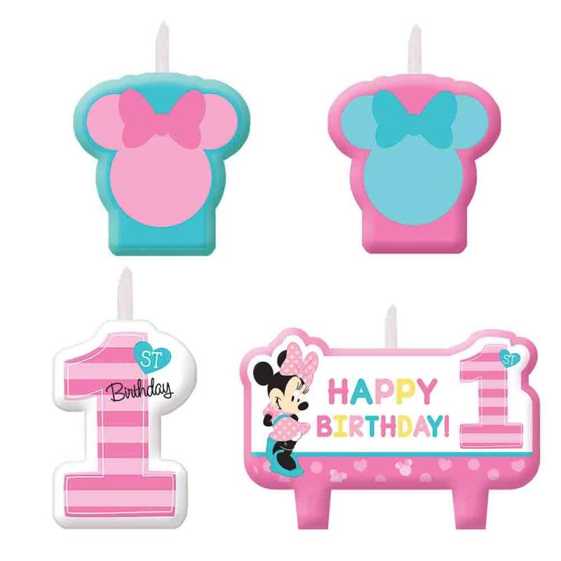 Minnie Mouse 1st Birthday Candles 4 count Party Supplies Minnie Fun to be OneLサイズのキャンドル1個:2.6インチ x 3.5インチ。3つの小さなキャンドル:1....